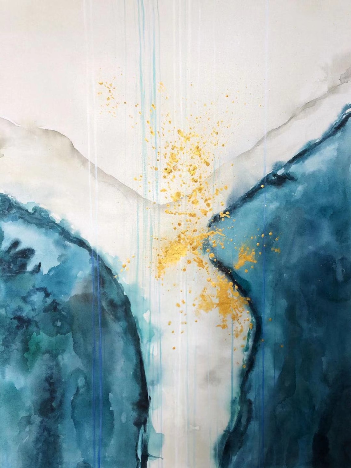 Gold art Set of 3 panels abstract painting acrylic painting | Etsy