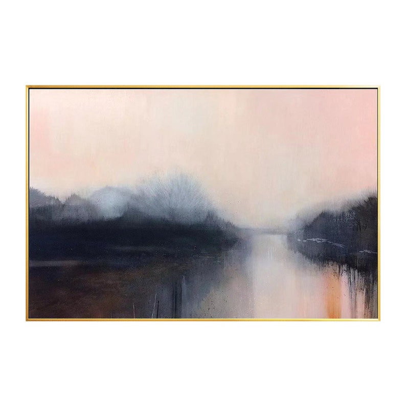 Landscape Abstract Painting Scenery River Painting Dark - Etsy