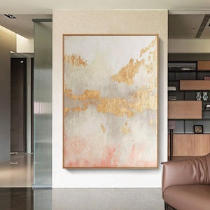 Gold Abstract Painting, Original Pink Painting on Canvas, Gold Leaf ...