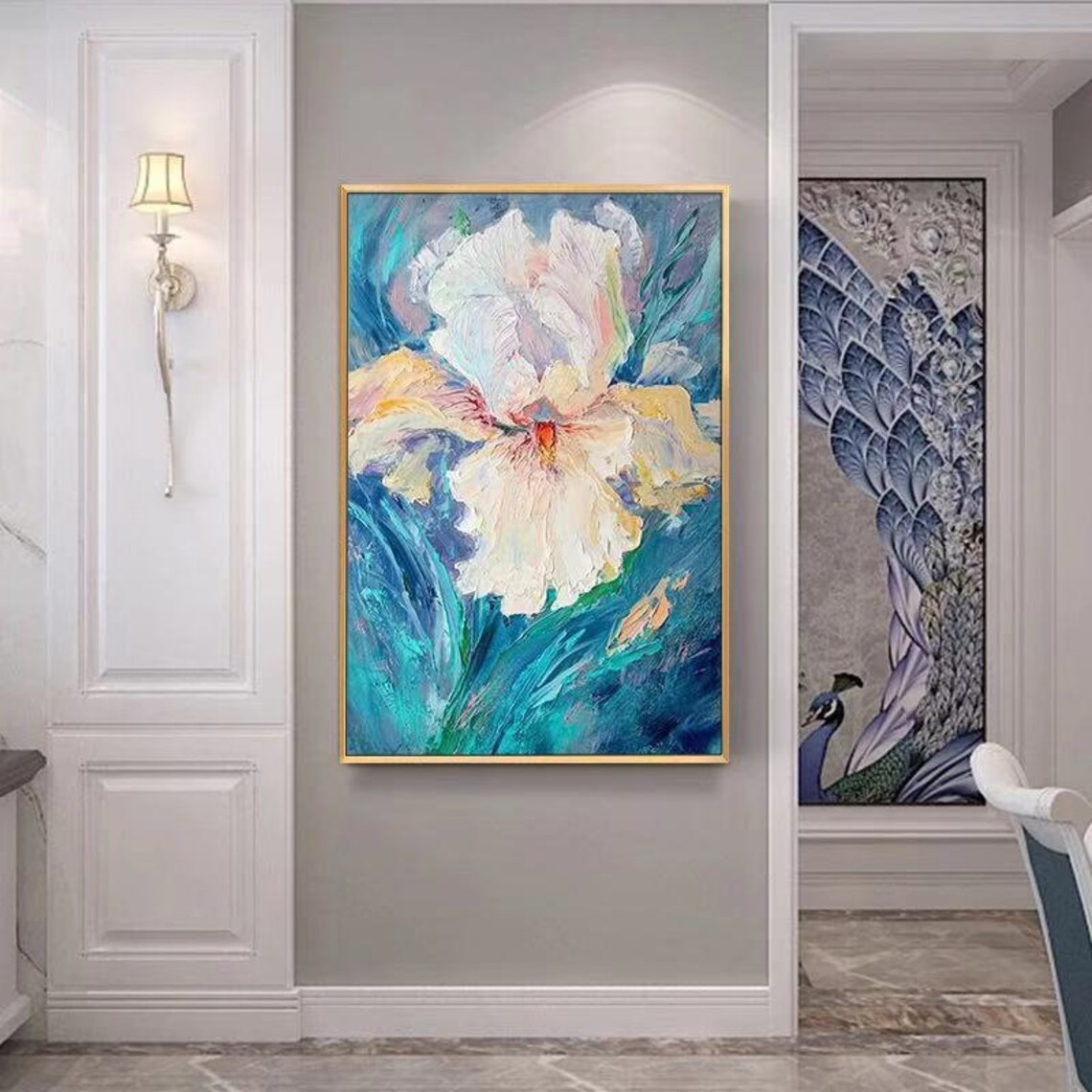 Large Abstract Flower Painting on Canvas Blue Texture Painting 3D ...