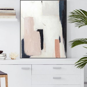 Abstract Painting on Canvas Large Pink Painting Modern Wall Art Navy ...