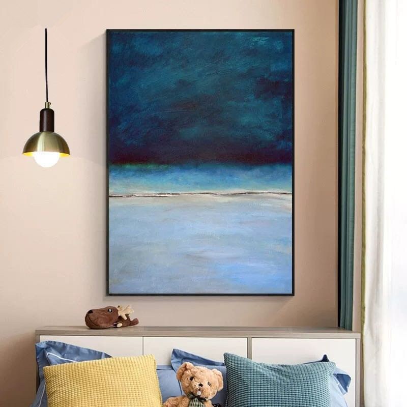 Navy Blue Landscape Painting Abstract Painting Blue Canvas | Etsy