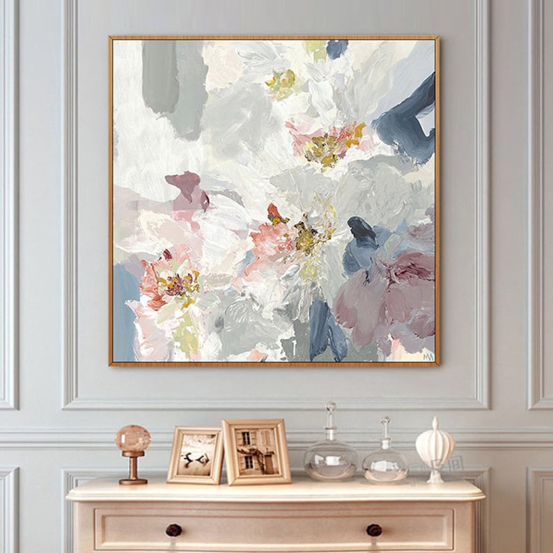 Abstract Plant Painting Pink Floral Canvas Painting White | Etsy UK