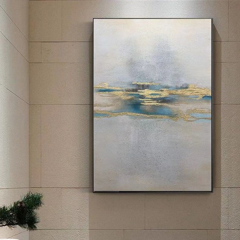 Abstract Gold Leaf Painting Navy Blue Landscape Canvas Art | Etsy