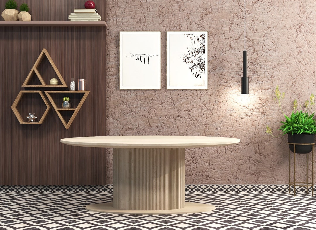 White-washed Oval Wooden Dining Table Organic Shape Kitchen Table ...