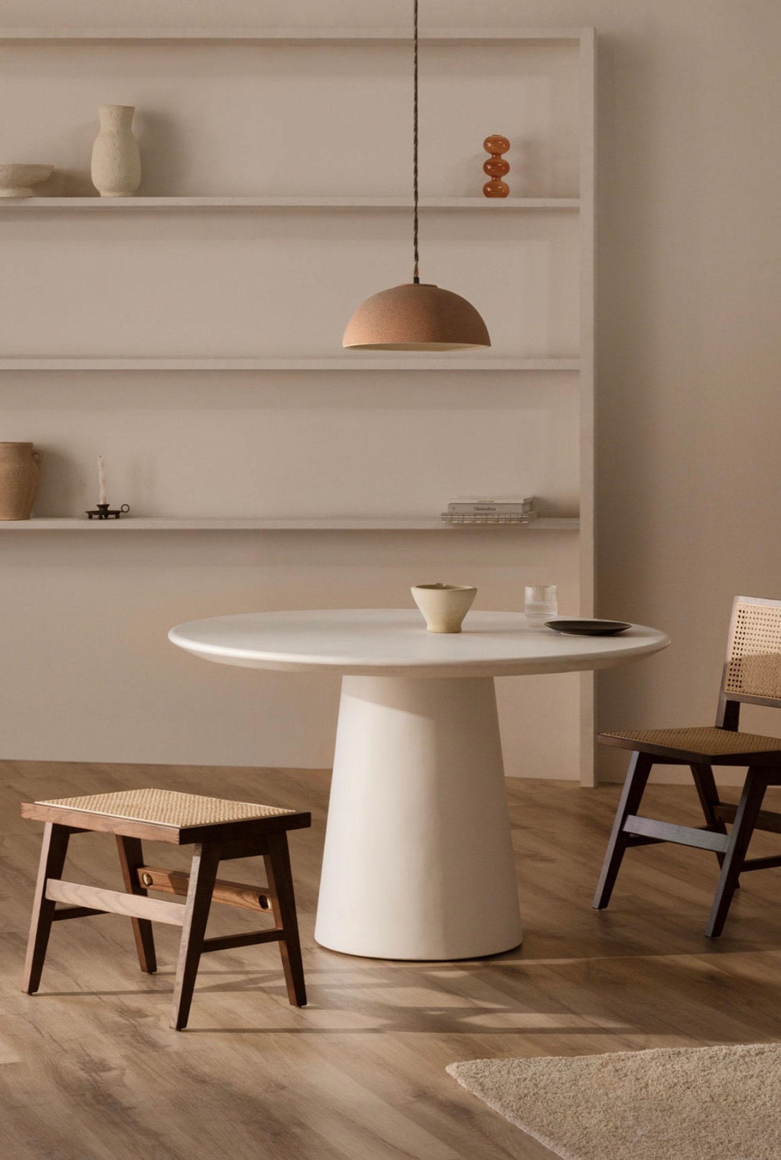 Graze White Original Cement Finish Round Dining Table Wooden White ...