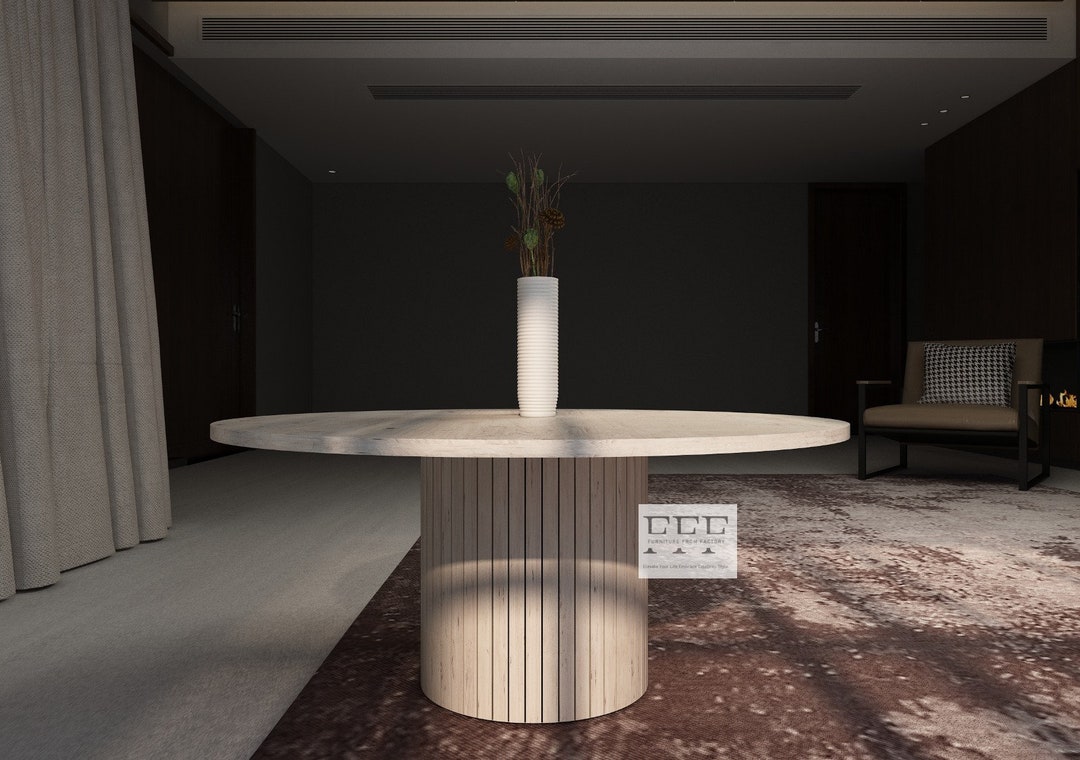 Graze White Cement Finish Round White Washed With Thin Dining Table - Etsy