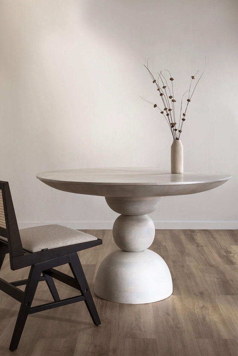 Graze White Original Cement Finish Round Dining Table Wooden White ...