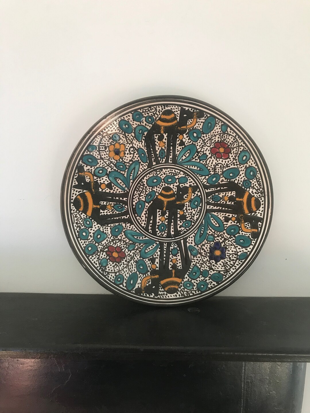 North African Plate Platter Camels Naive Hand Painted Vintage - Etsy