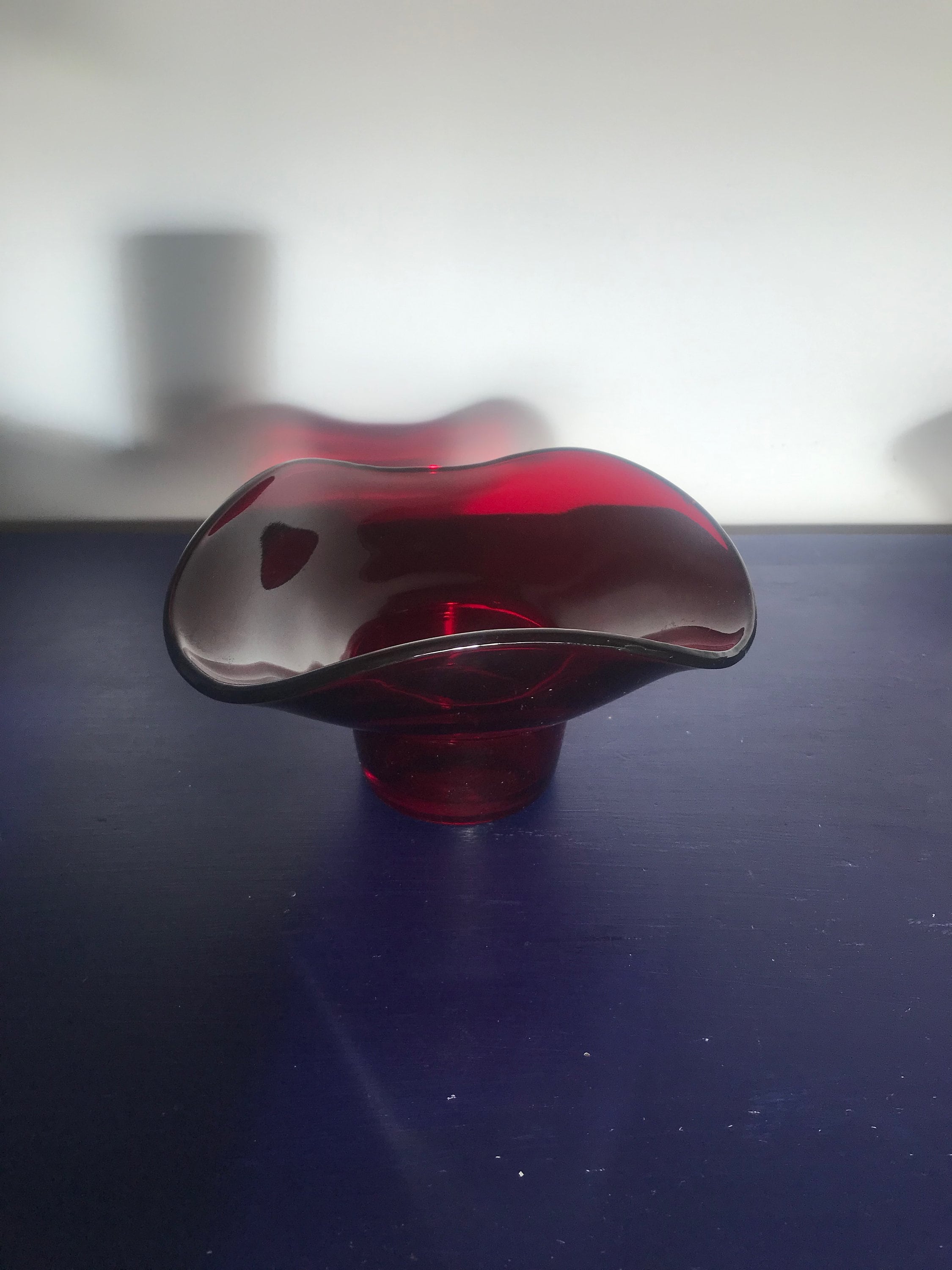 Ruby Red Sowerby Tricorn Glass Bowl Tyneside Vintage Mid - Etsy