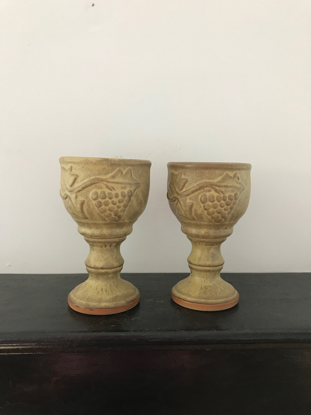 Ceramic Wine Goblets Pair Vintage Stoneware - Etsy
