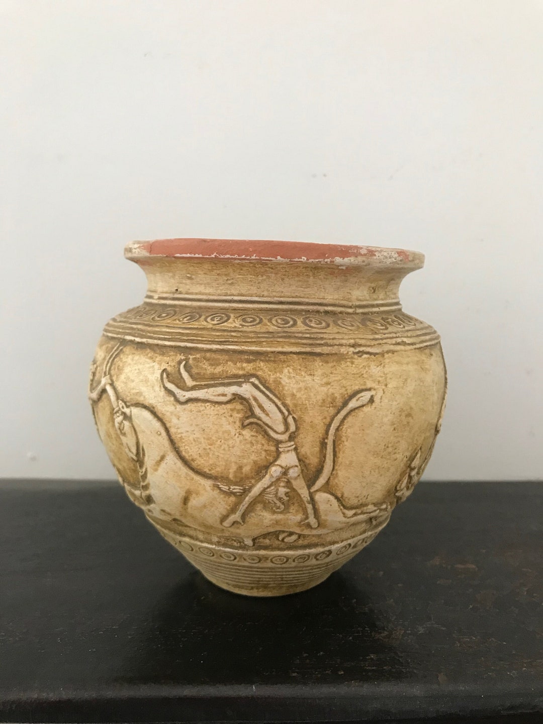 Cretan Terracotta Pot Vase Minoan Bull Leaping Vintage Studio - Etsy