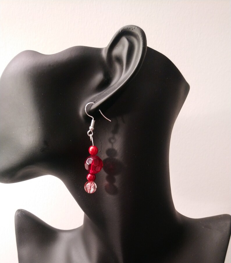 Ruby Red Glass Bead Drop Earrings - Etsy