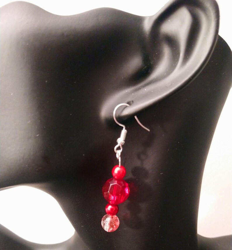 Ruby Red Glass Bead Drop Earrings - Etsy