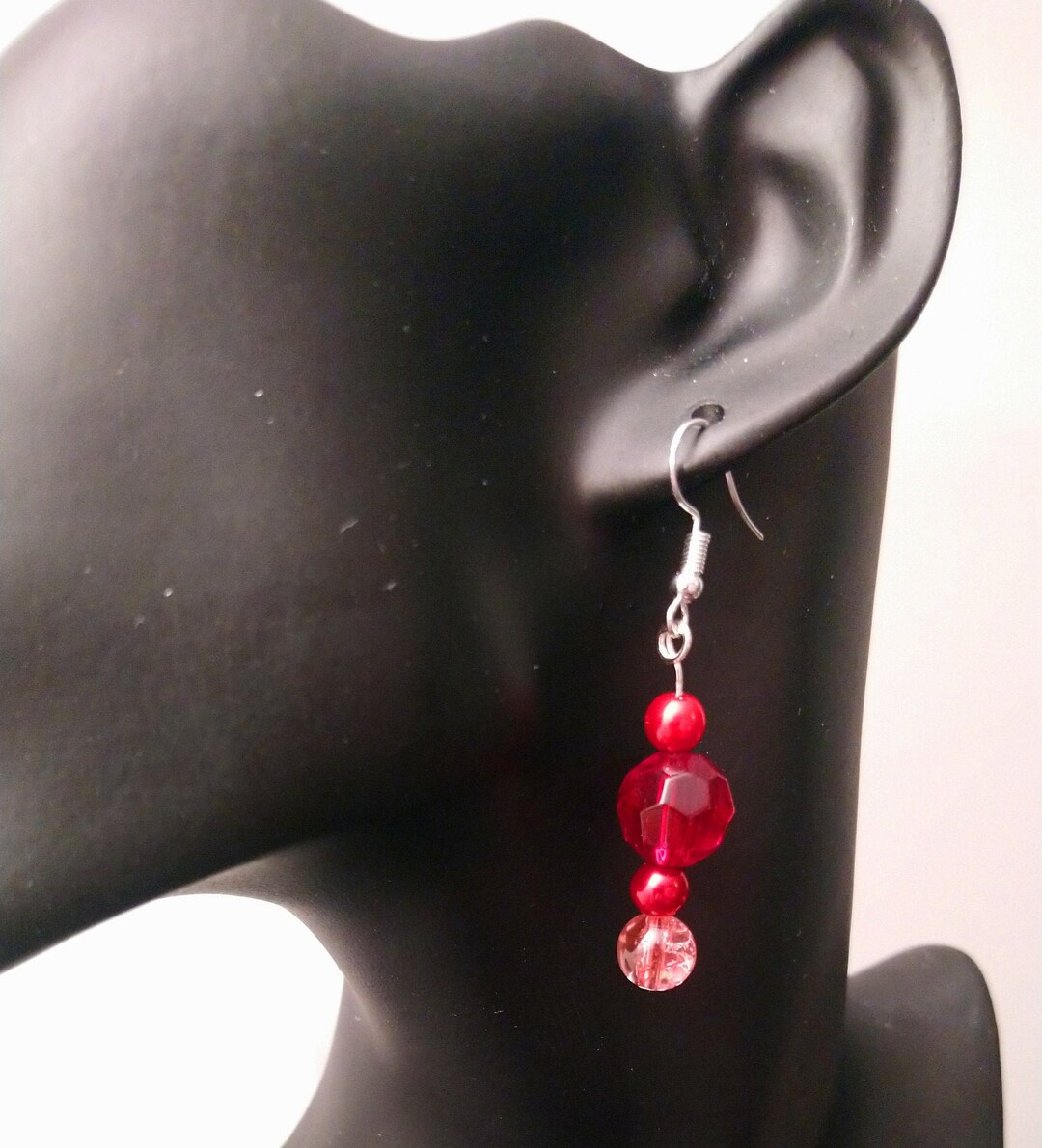 Ruby Red Glass Bead Drop Earrings - Etsy
