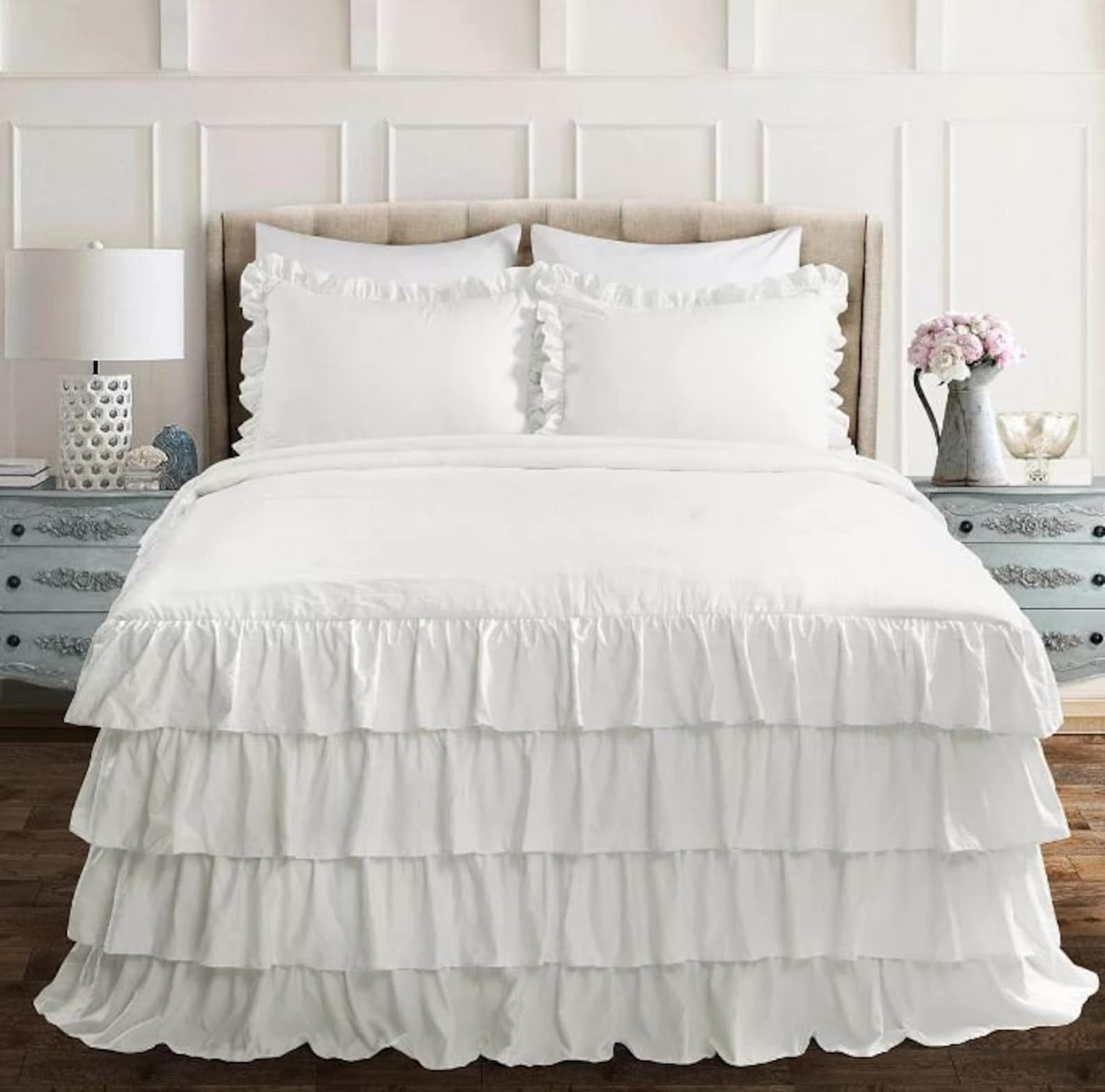 Multi Ruffle Bedspread Set 100% Cotton 400TC Solid Color for - Etsy