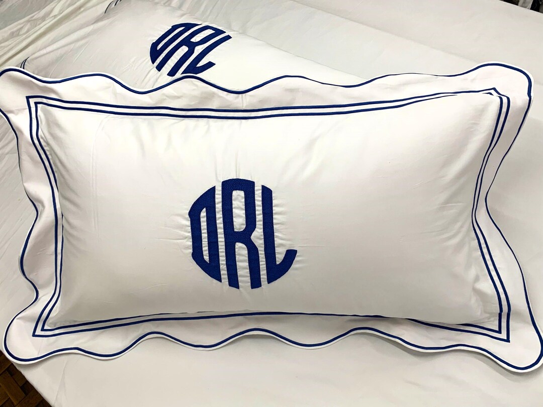 Personalized Monogrammed Pillow Sham With Wavy Embroidery and Double ...