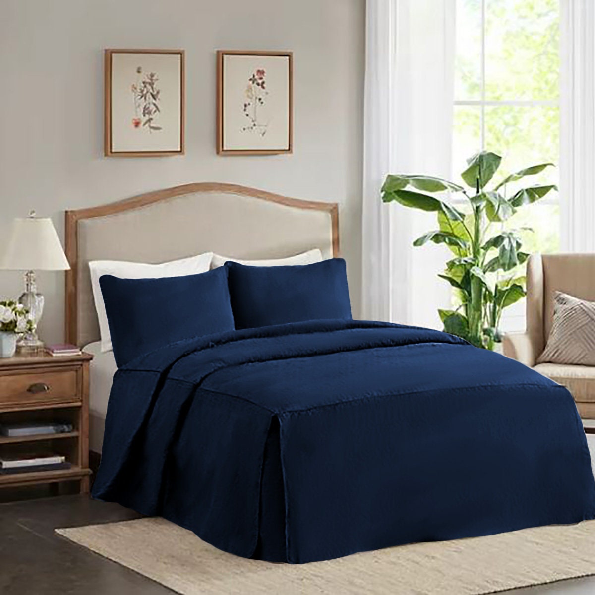 Quilted Tailored Bedspread Set 100% Cotton 400TC Solid Color for Spring ...