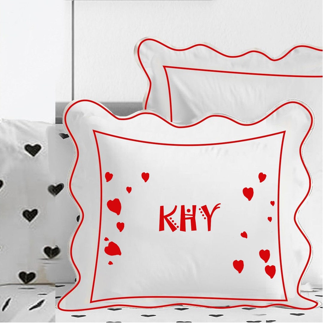 Personalized Monogrammed With Heart Pillow Sham With Scalloped ...