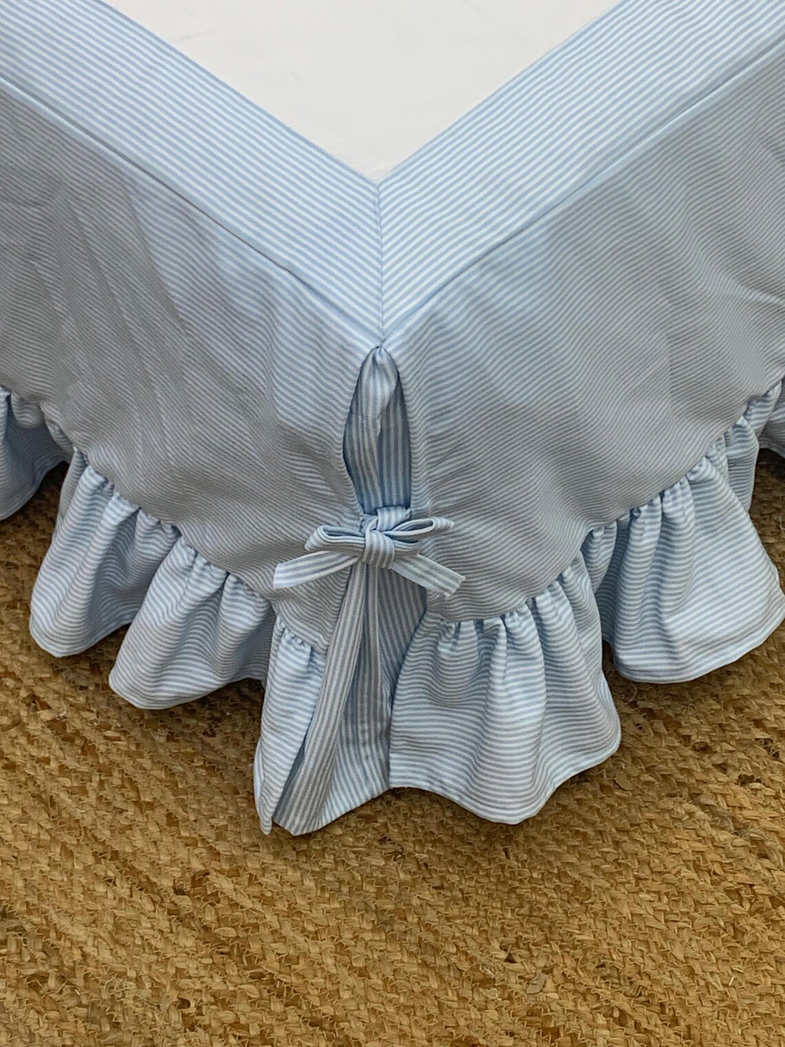 Ticking Stripe Pattern Finished Look Ruffled Bed Skirt - 8" to 39" Drop ...