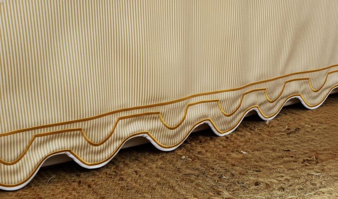 Ticking Stripe Pattern in U Shape Scalloped Embroidery and Border- Bed ...