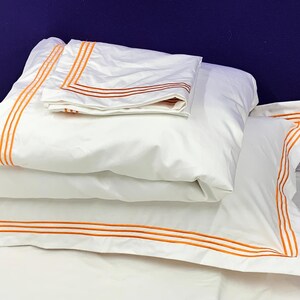 Triple Embroidery Border 500 Thread Count White Cotton Sateen Hotel ...