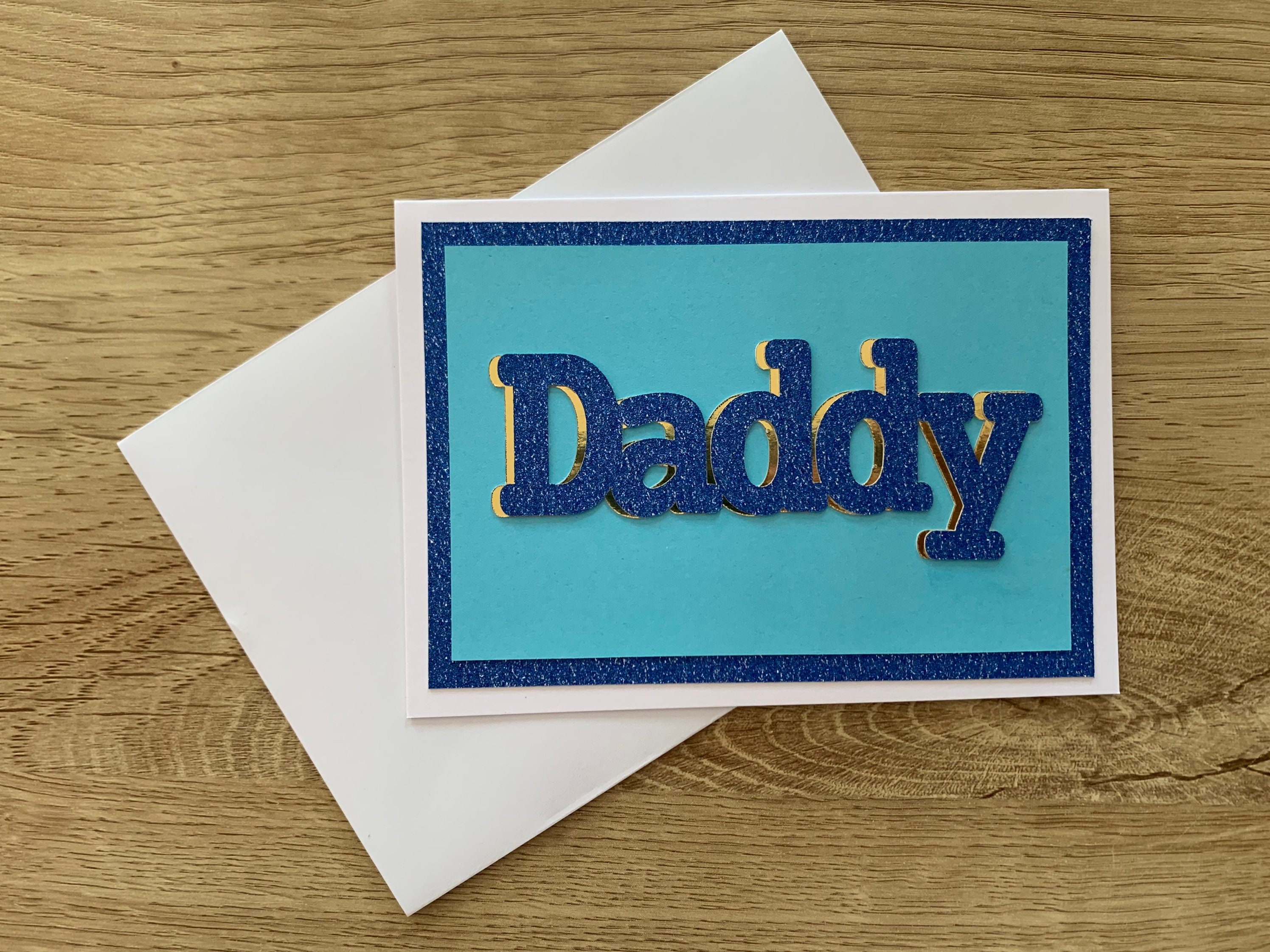 Homemade 'Daddy' Card: Gold Mirror & Sparkling Blue - Etsy.de