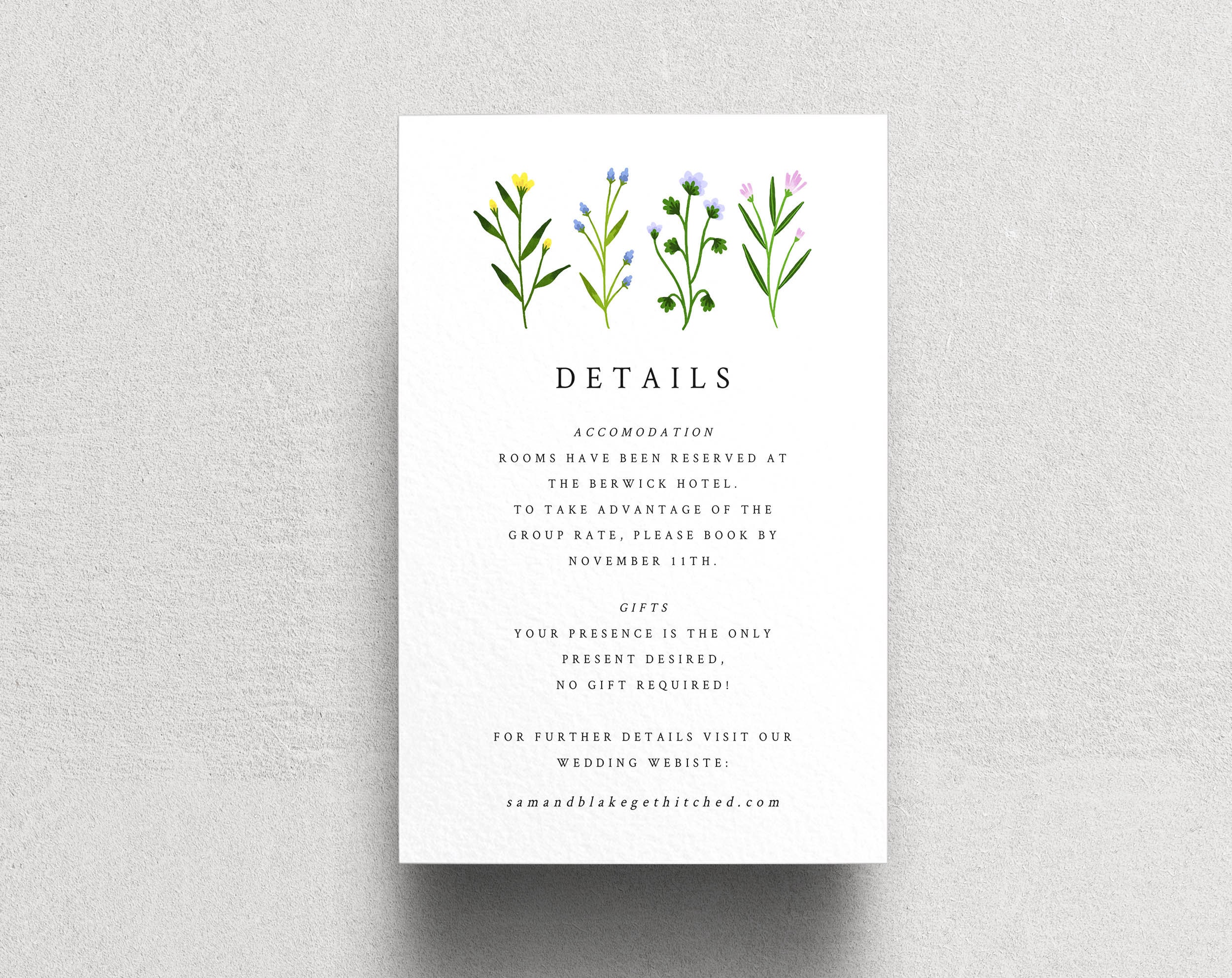 WEDDING DETAILS CARD Template, Printable Wedding Invitation Details ...