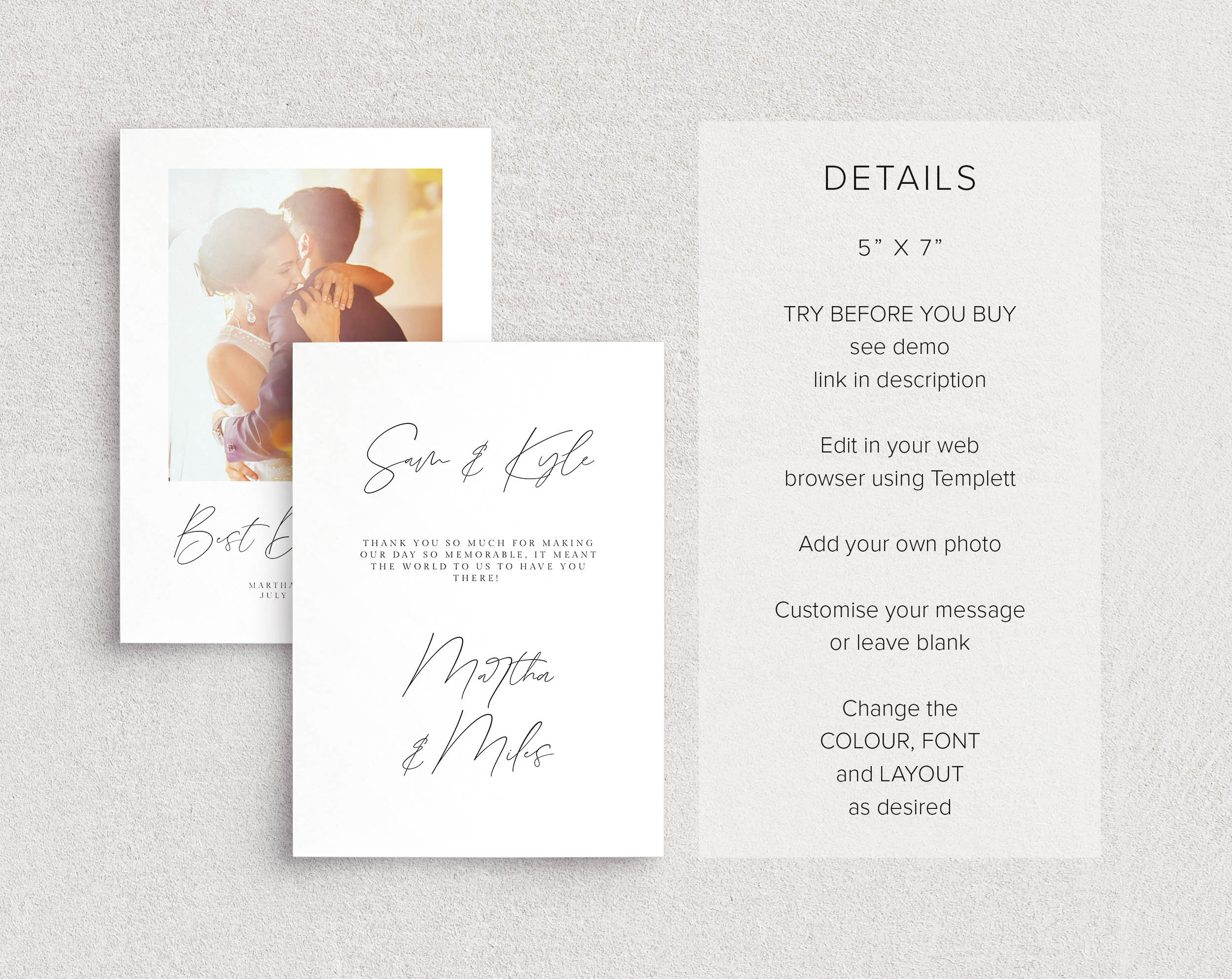 Wedding Thank You Card Template (5"x7") With Photo, Instant Download ...