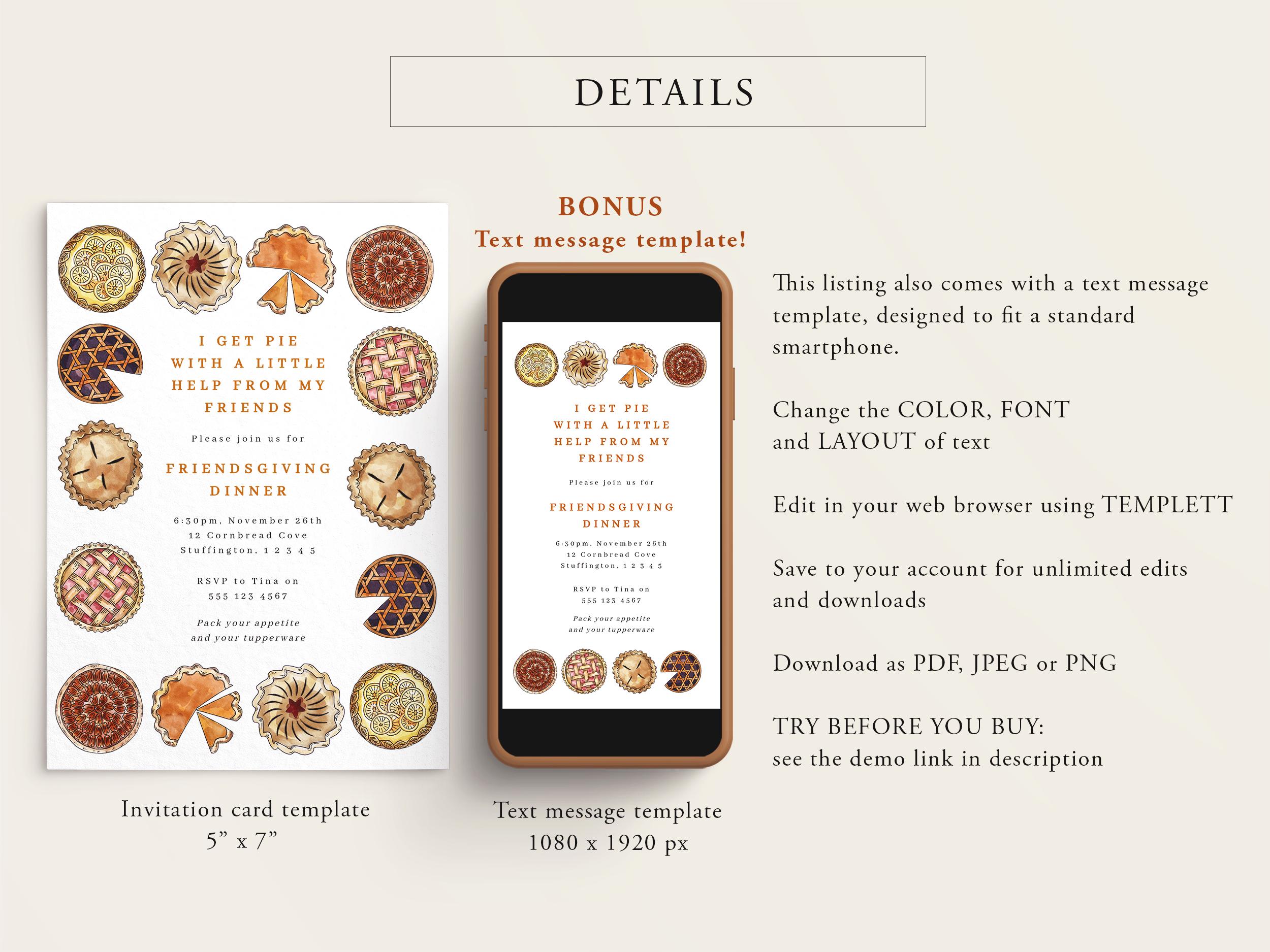 Editable Thanksgiving Invitation Template for Holiday Party Invite With ...