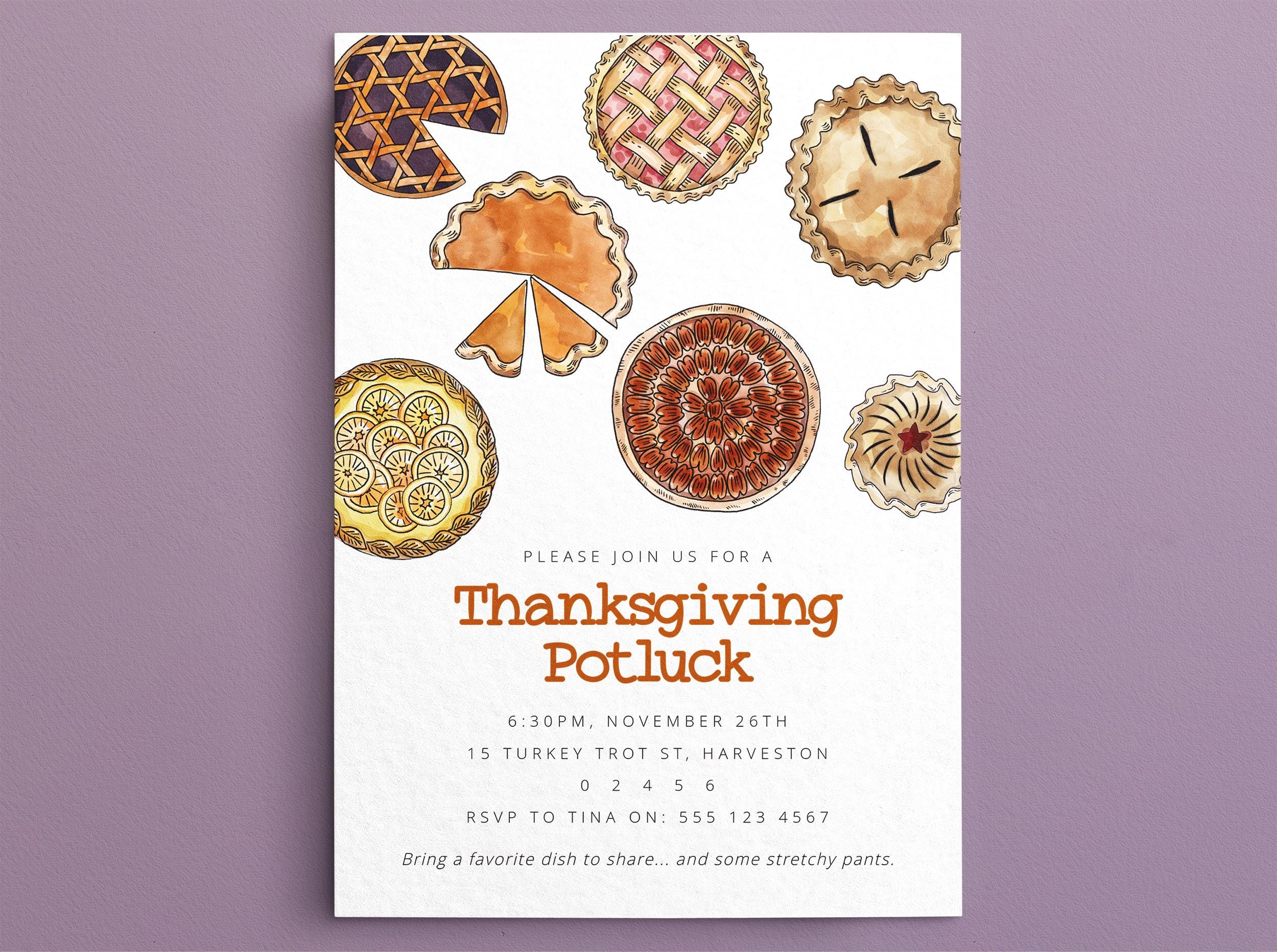Editable Thanksgiving Invitation Template for Holiday Potluck Party ...