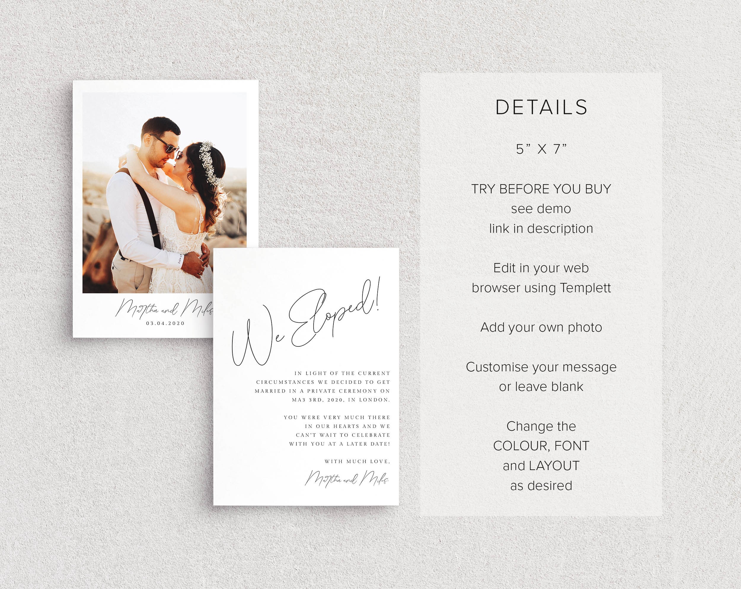 Printable Elopement Card and Text Message Template, We Eloped ...