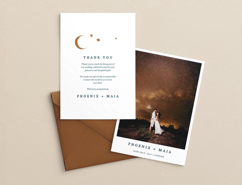 Editable Photo Thank You Card Template for Celestial Wedding - Stars ...