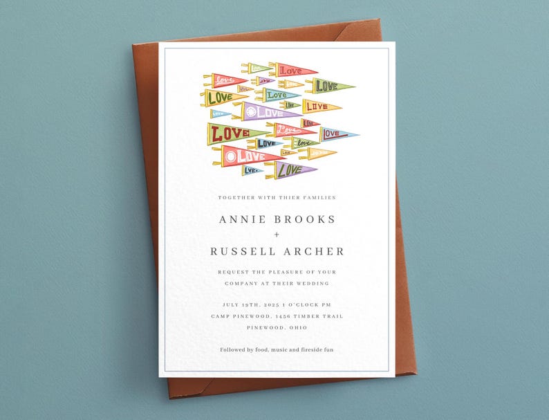 Plantilla de invitación editable para una boda en un campamento de ...