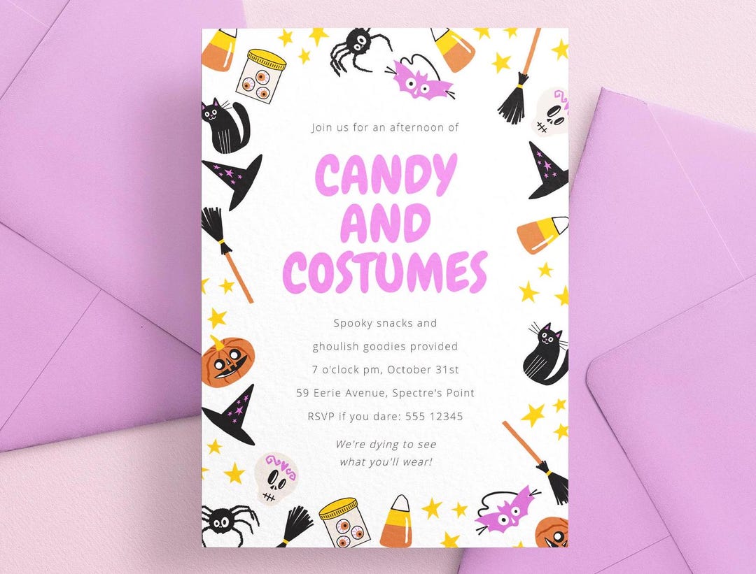 Editable Halloween Invitation for Kids Party With Cute Witch and ...