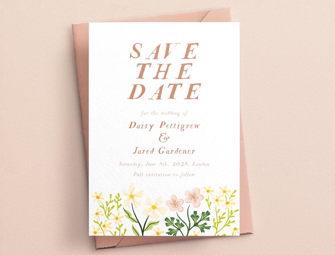 Editable Wedding Save the Date Template With Wildflowers - Invitation ...