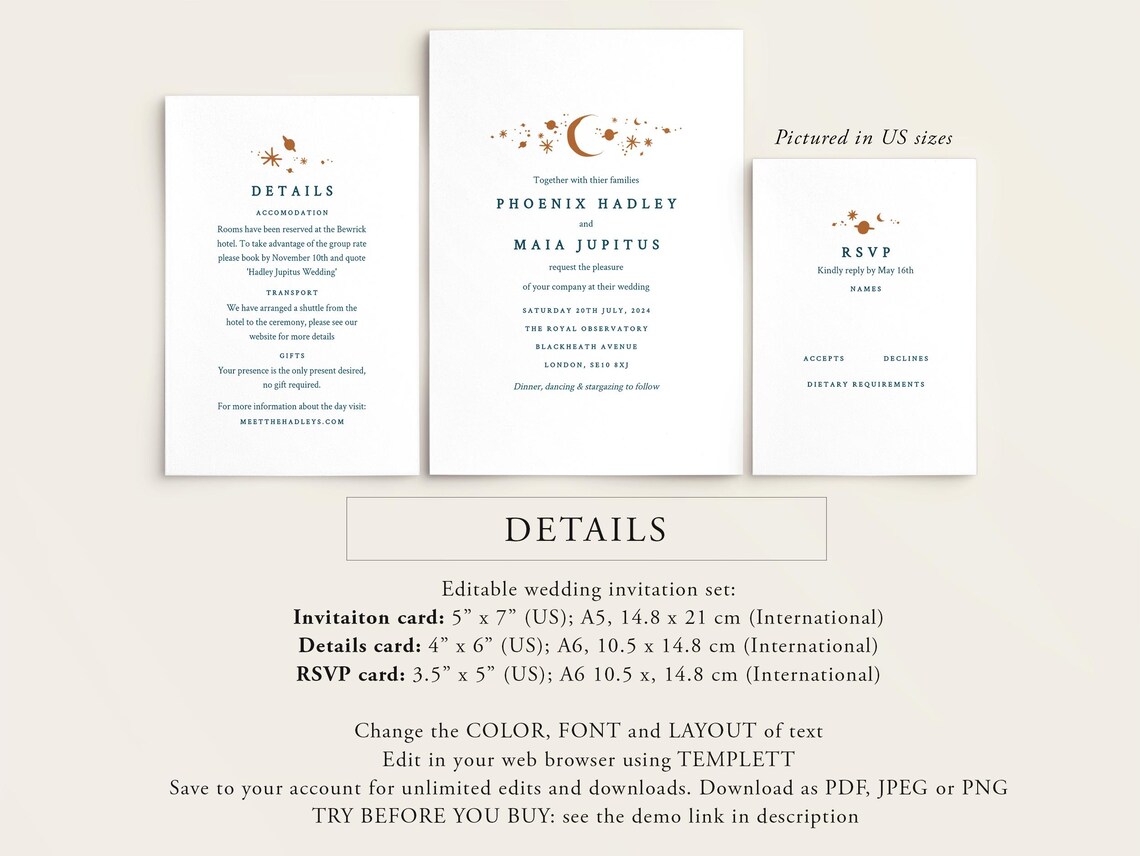 Editable Invitation Template for Celestial Wedding With Starry Night ...