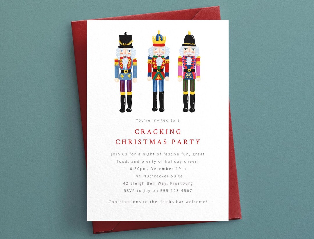 Editable Christmas Party Invitation Template With Nutcracker Ballet ...