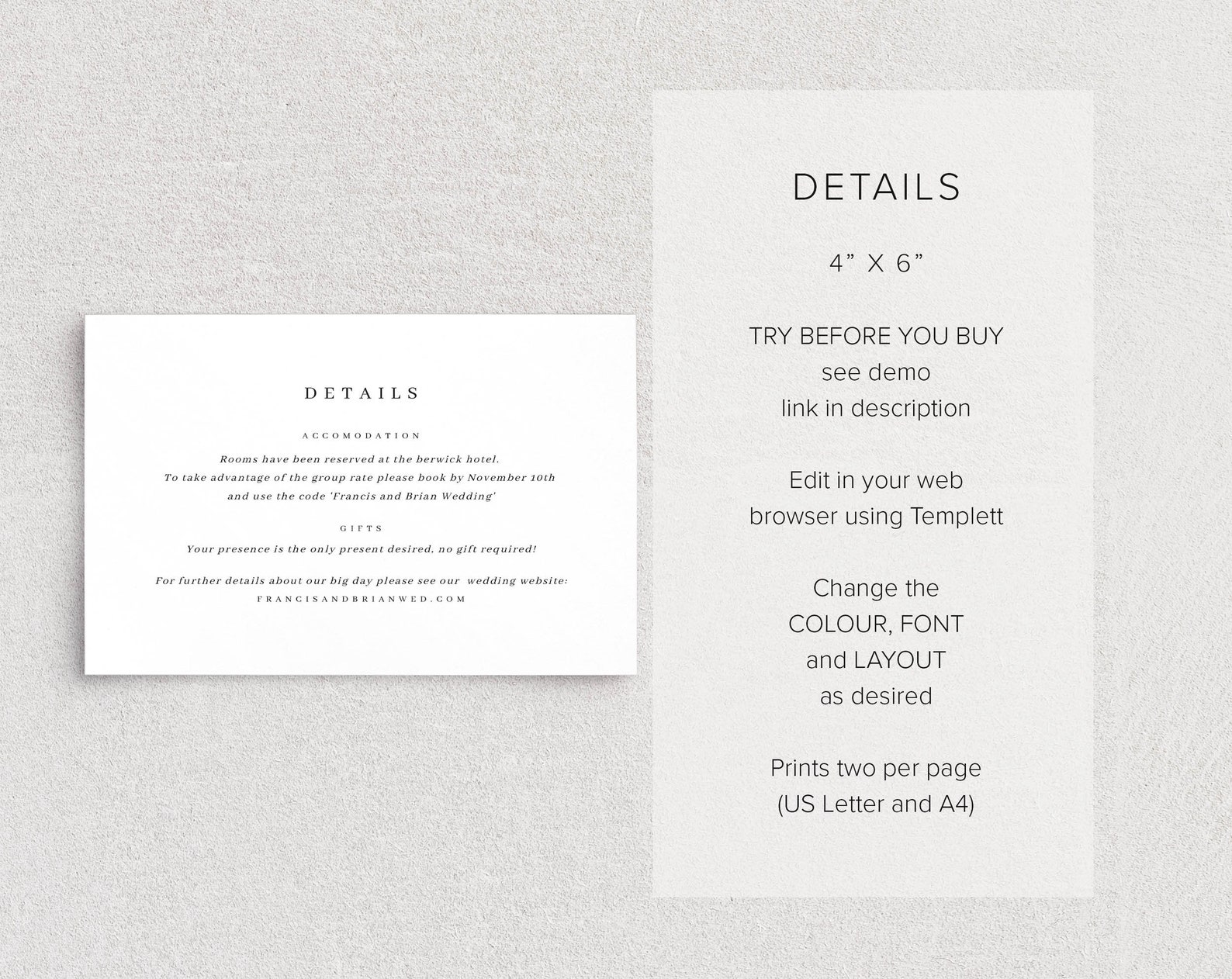 Details Card Template 6x4 Edit Download and Print at - Etsy
