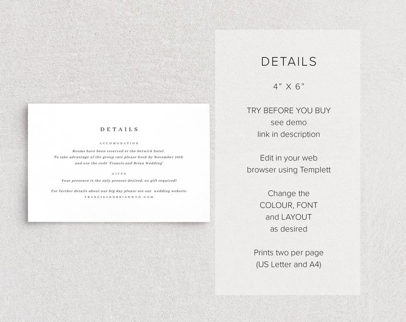 Details Card Template 6x4 Edit Download and Print at - Etsy