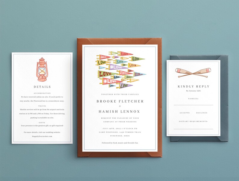 Editable Invitation Template for Summer Camp Wedding With Forest and ...