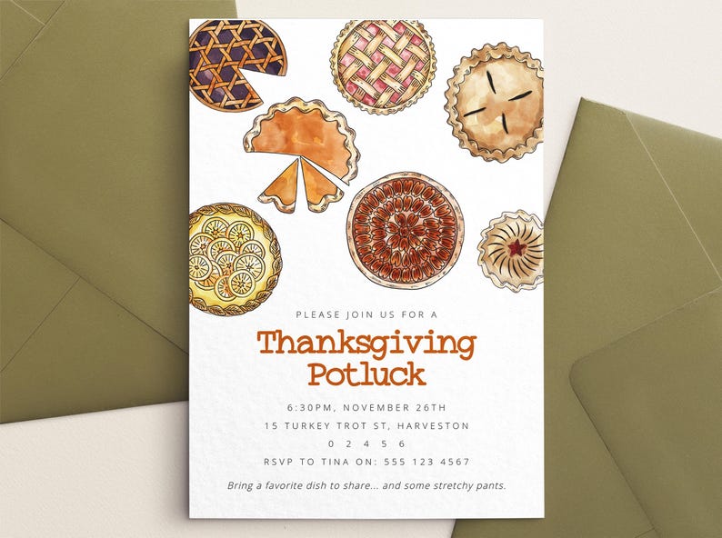 Editable Thanksgiving Invitation Template for Holiday Potluck Party ...