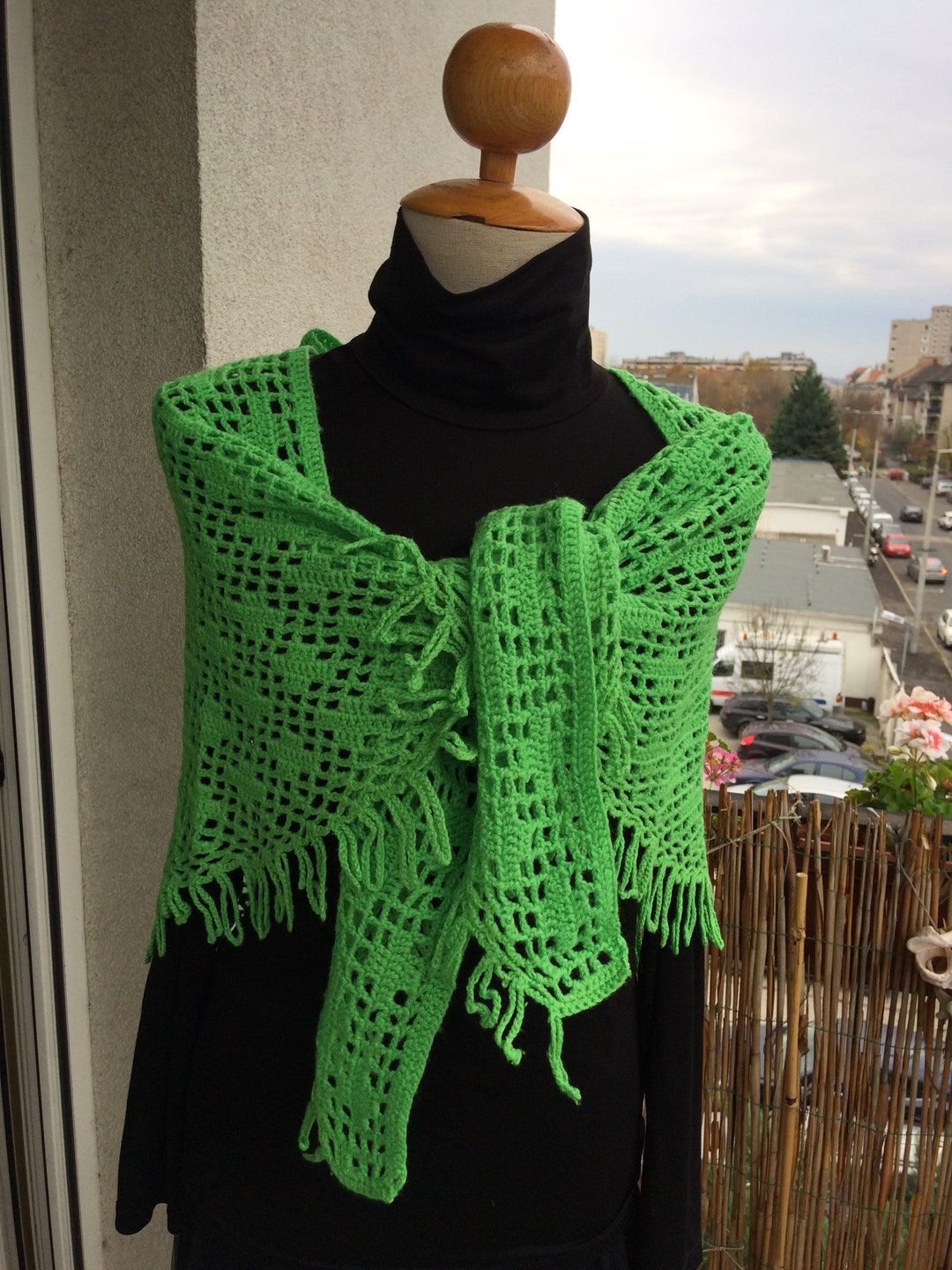 Green Hand Crochet Large Triangle Lace Scarf - Etsy