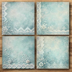 12x12" Vintage Lace Digital Scrapbook Paper, Ethereal Blue ...