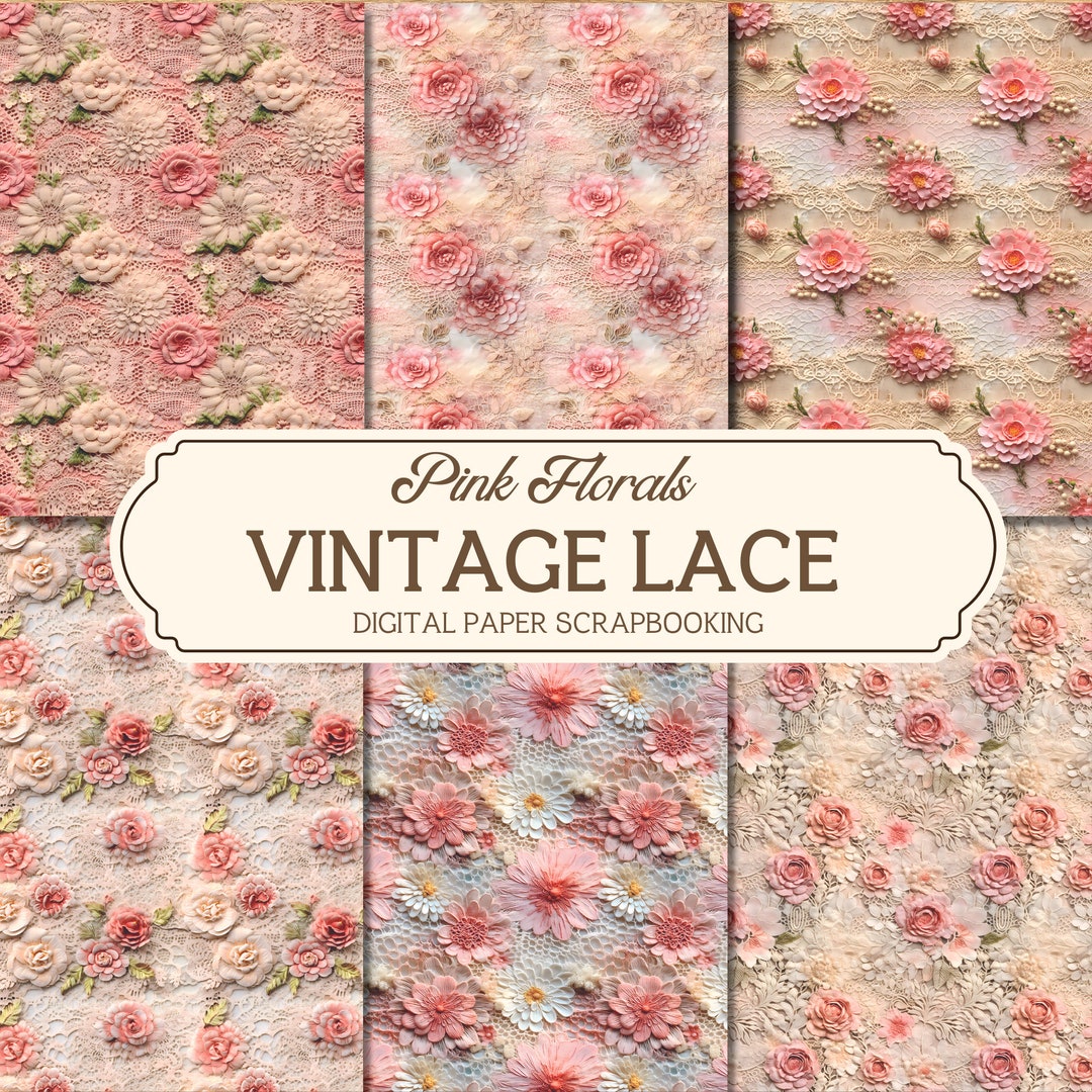 Vintage Pink Floral Lace Digital Paper: A4 Scrapbook Kit (digital ...