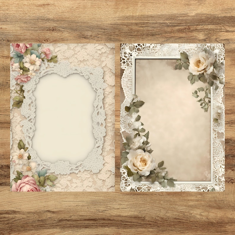 A4 Vintage Lace Frame Digital Paper Printable, Shabby Chic Soft White ...