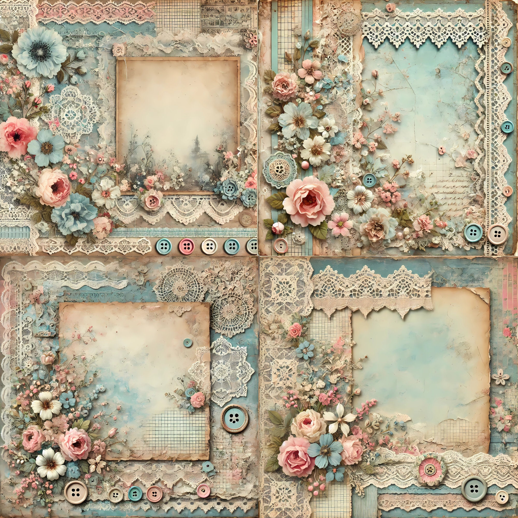 12x12 Vintage Lace Digital Paper Printable, Powder Blue Blush Pink ...