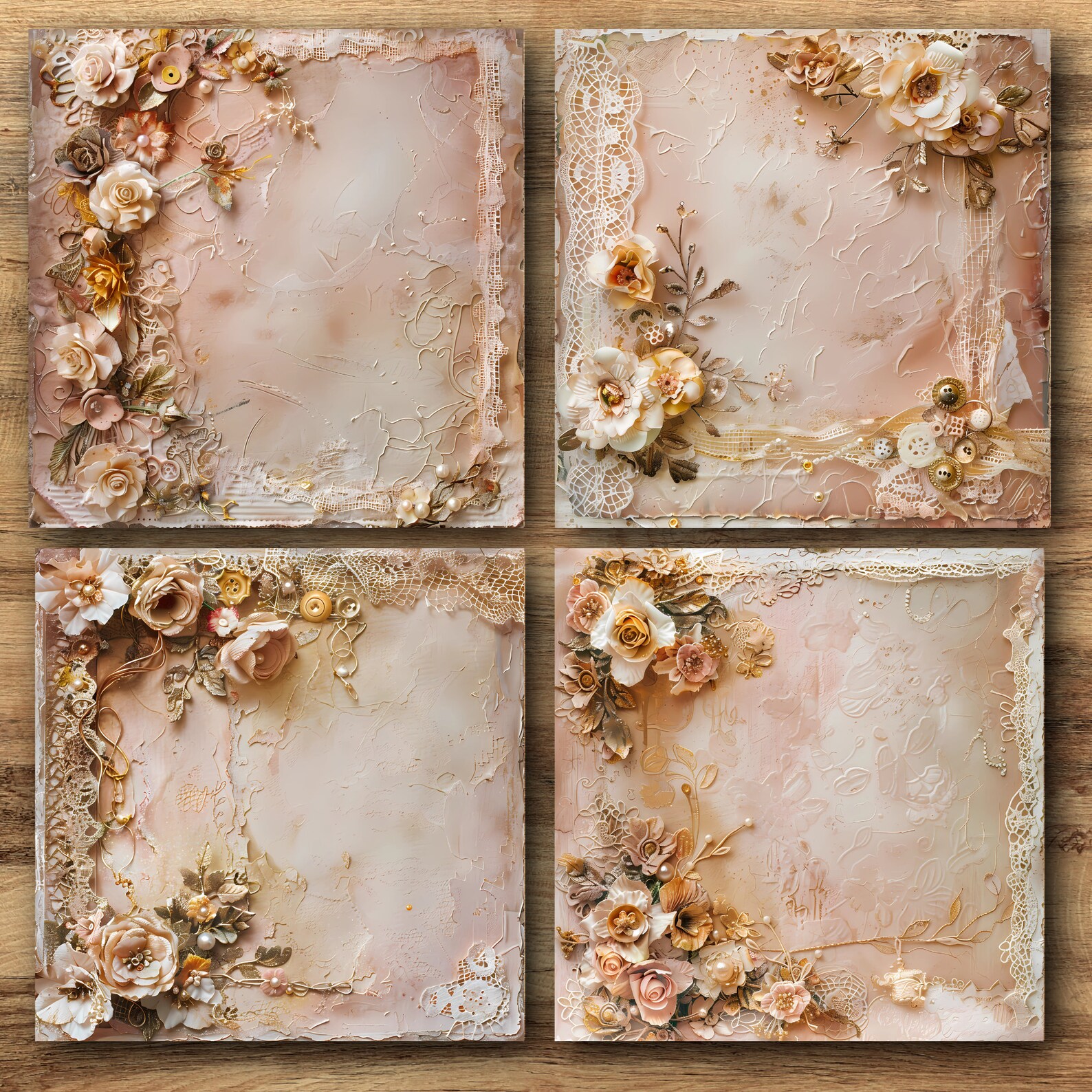 Vintage Lace Digital Paper Printable, Charming Rose Gold, Flower Lace ...