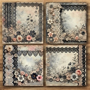 12x12 Vintage Lace Digital Paper Printable, Charcoal Blush Elegance ...