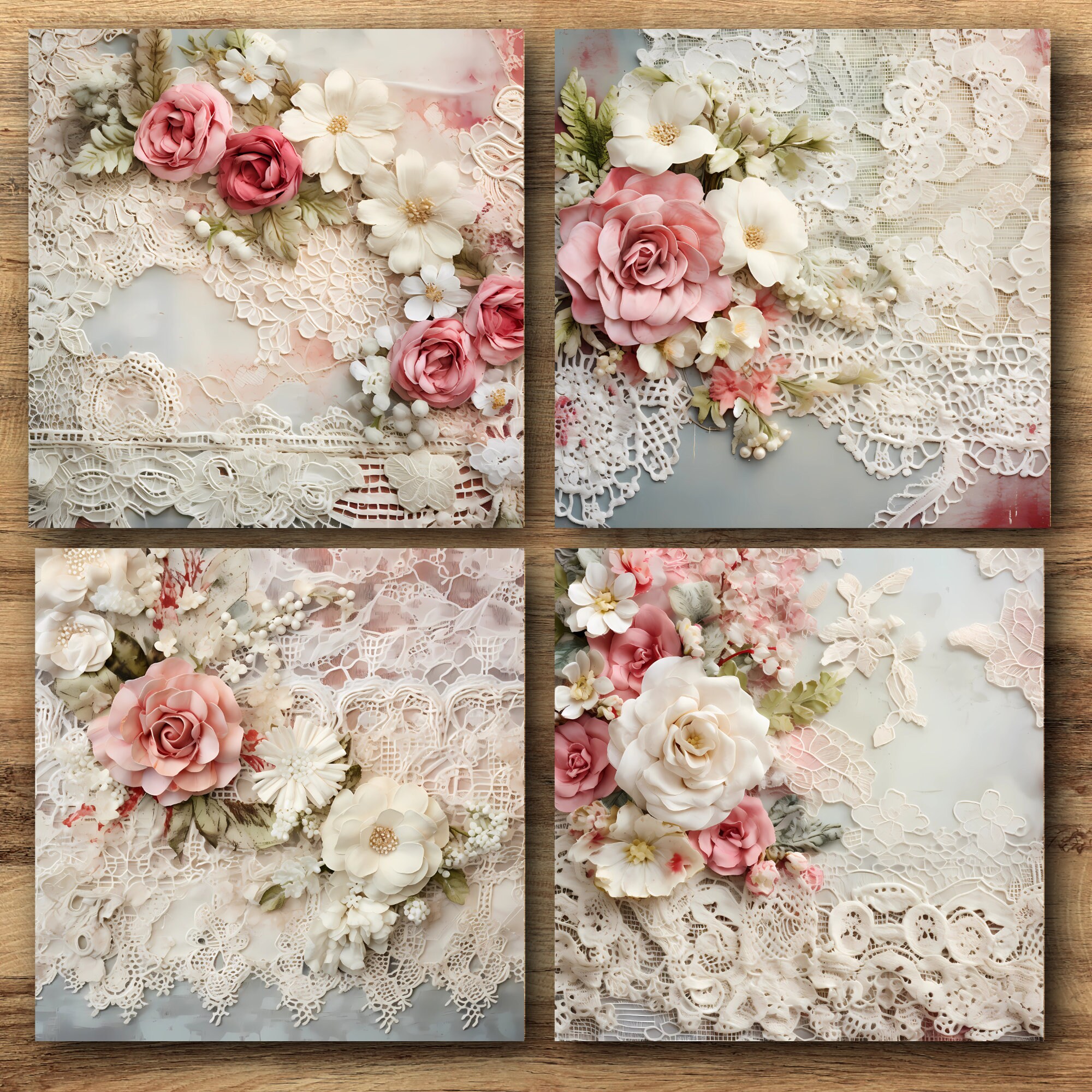 Vintage Lace Digital Paper Printable, Romantic Bloom Flowers, Lace ...